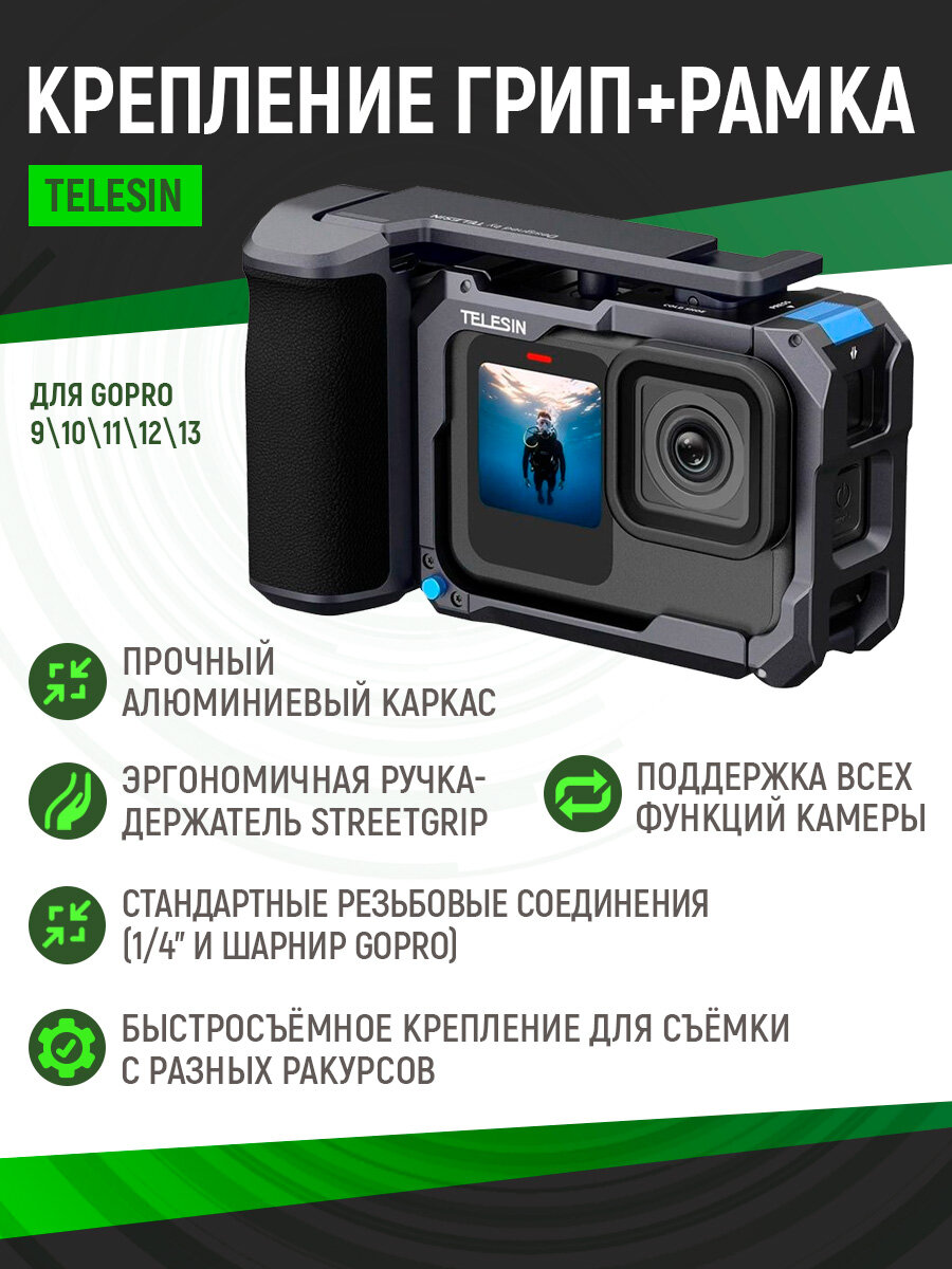 Грип+рамка Telesin StreetGrip для GoPro 9\10\11\12\13, S6-FMS-26-TGP