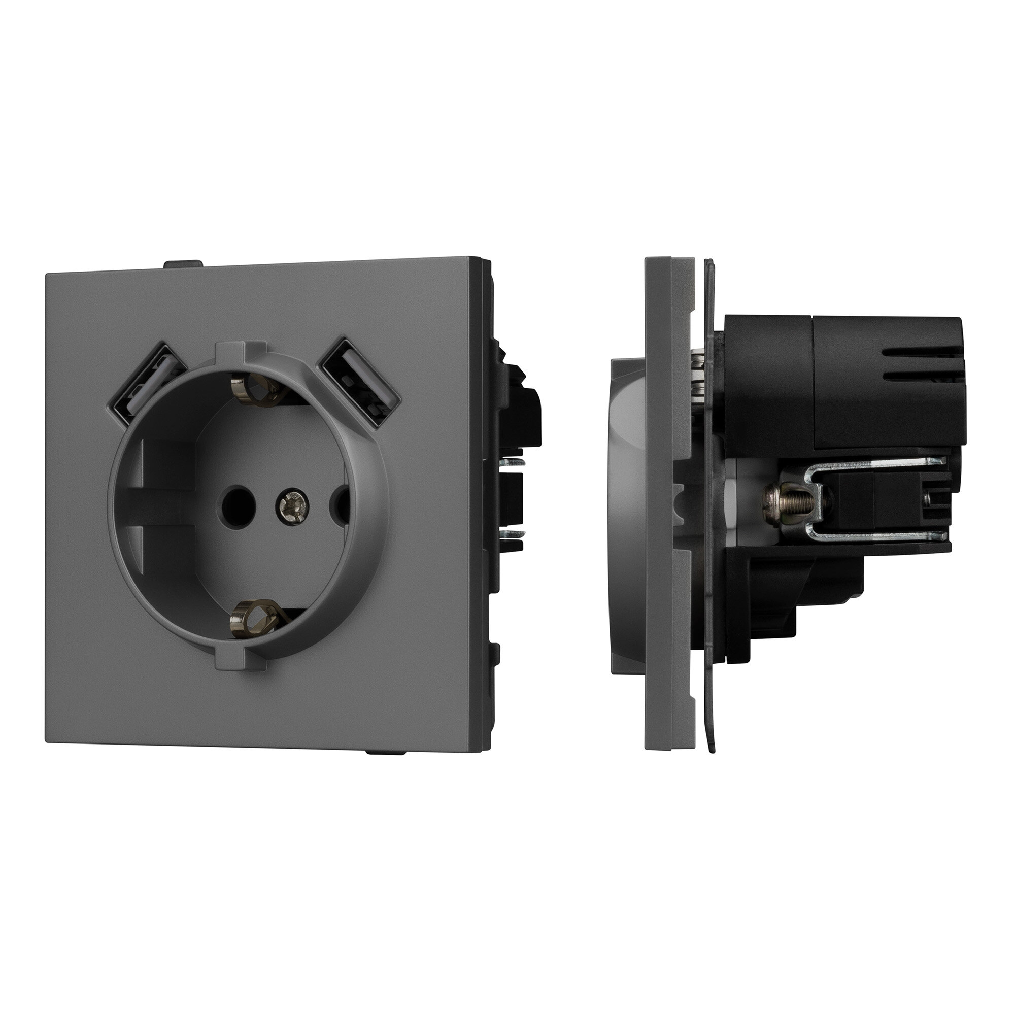 Механизм розетки с USB зарядкой SCT-TENDO-MUAA-SFPL-GR (230V, 16A) (Arlight, Матовый графитовый) 054605