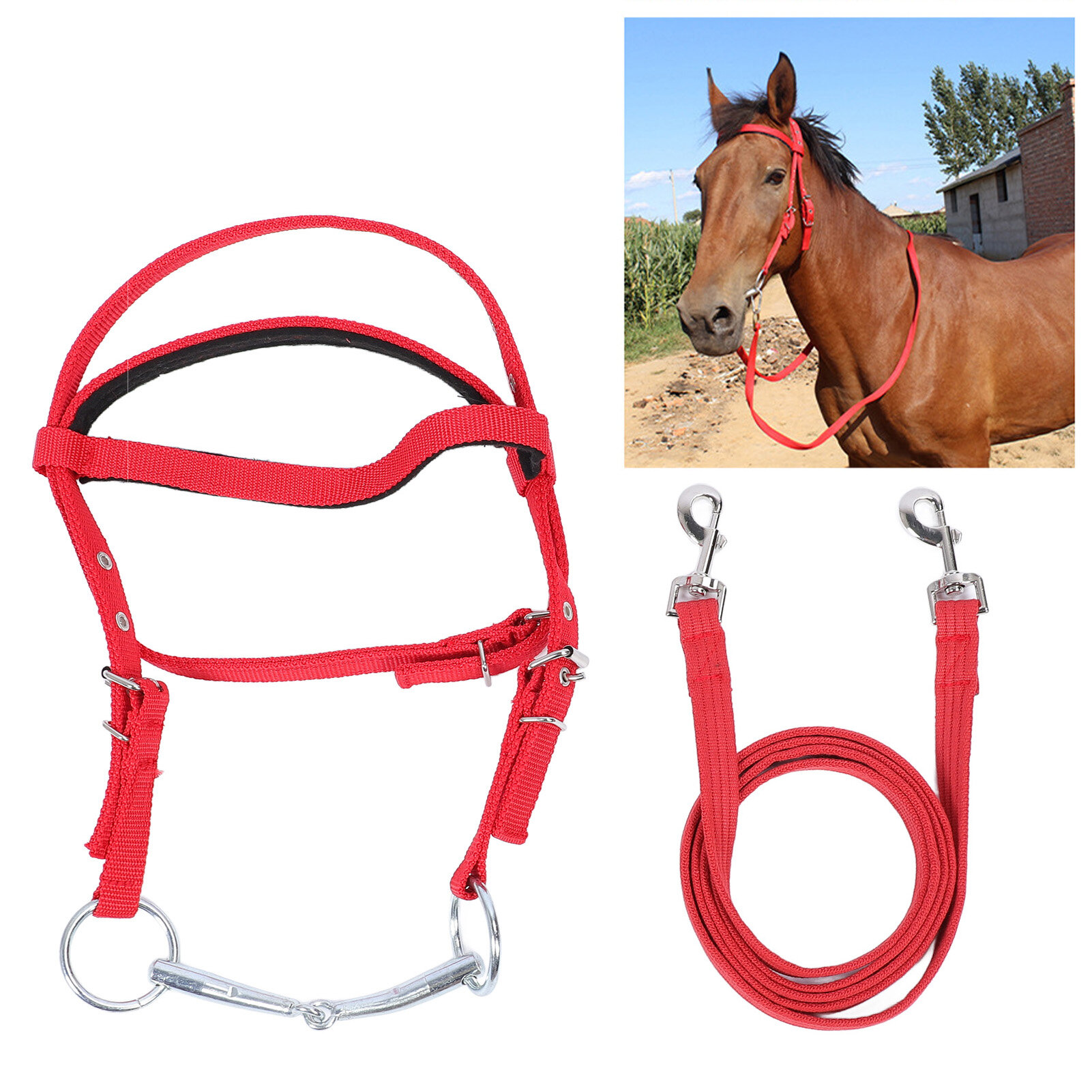 Нейлоновый стильный регулируемый повод для уздечки для верховой езды, красный L (для лошадей с высотой в холке 1,3 метра и выше)
