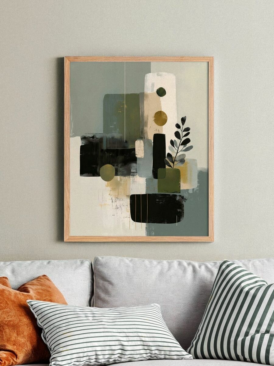 Постер на стену 40х50 см Абстракция 36, без рамы, на бумаге, зеленый постер