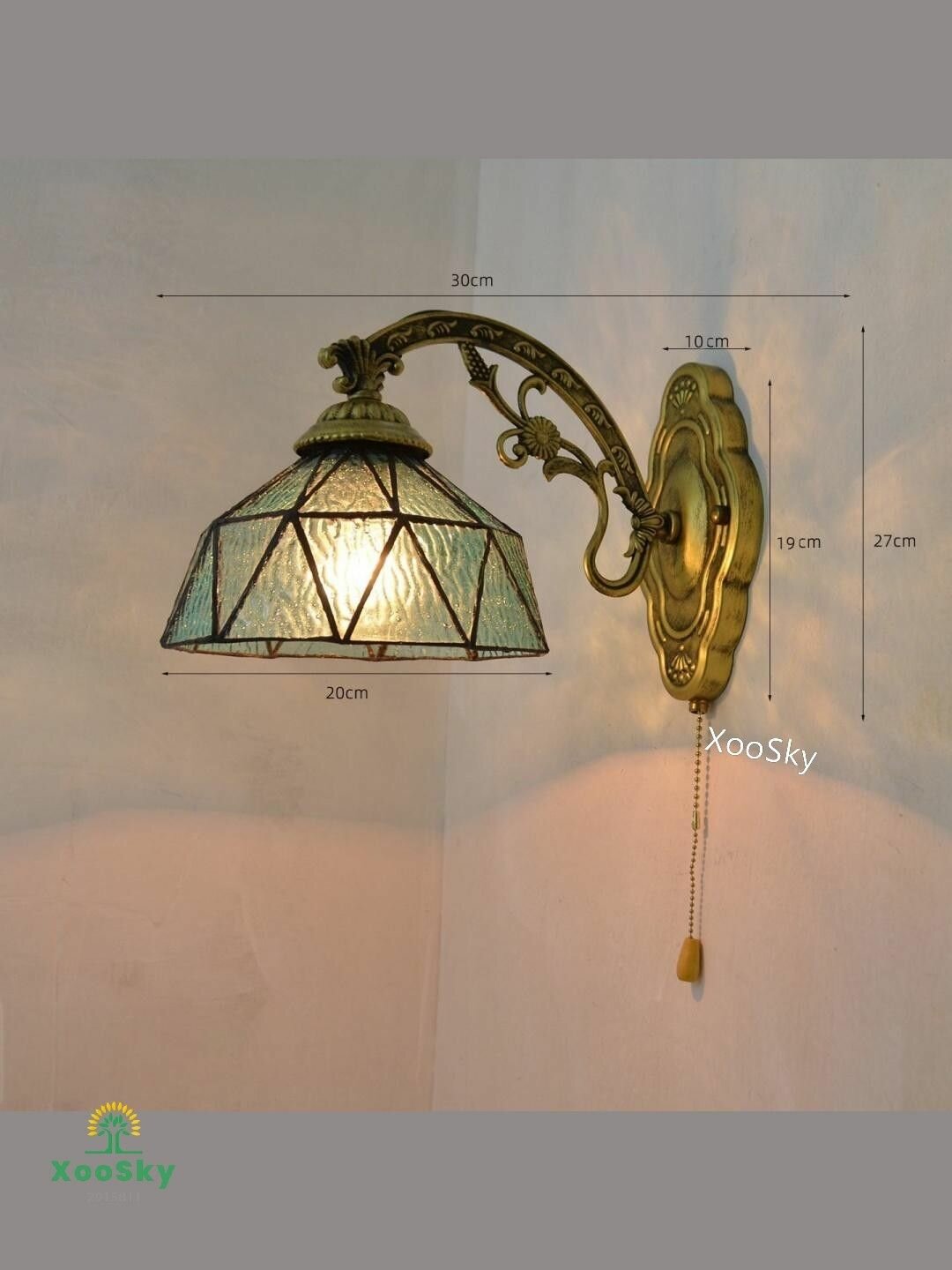 Бра в стиле Тиффани с цепочным выключателем, XooSky X25S, Стеклянный абажур ручной работы