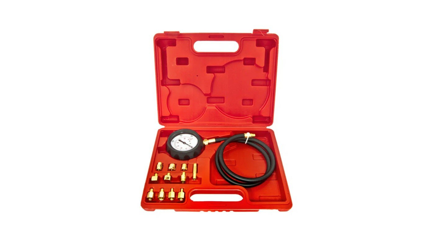 Тестер давления масла эврика ER-86311 в наборе с резьбовыми адаптерами 12пр.0-28bar в кейсе