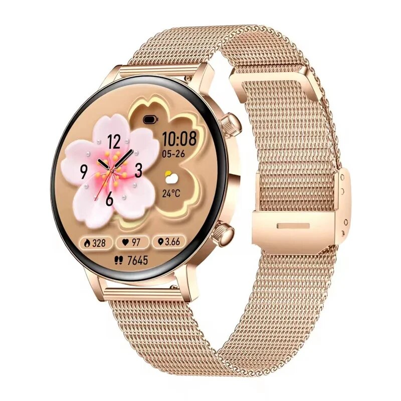 Fashion Women MK96 Smart Watch AMOLED 3D Menu BT Calling AI Voice Wristwatch Health Monitoring Lady Sports Fitness Smartwatch
