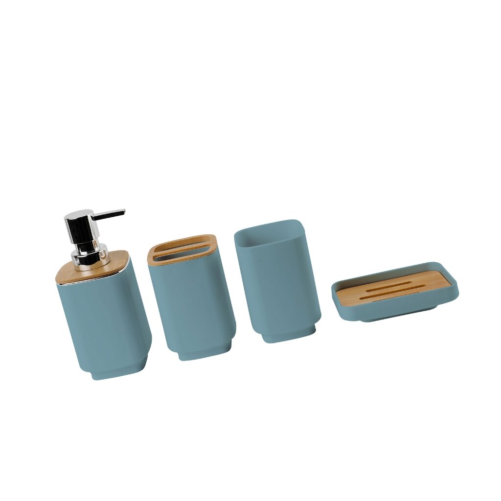 1 набор из 4 предметов, квадратная бамбуковая чашка для полоскания рта, подставка для чистки зубов, коробка для мыла, хранение в ванной комнате, набор для мытья ванной комнаты 7002-синий