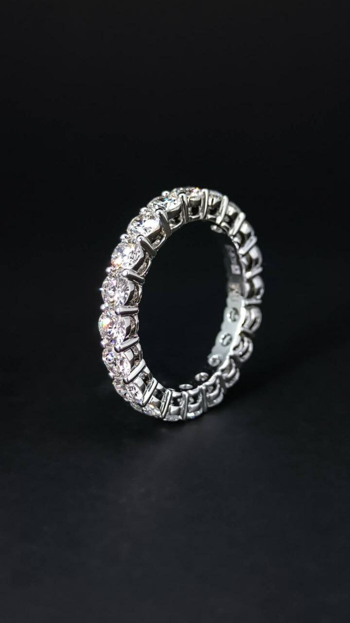 Кольцо дорожка, белое золото, 750 проба, родирование, бриллиант