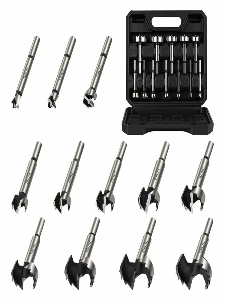 12ШТ Деревообрабатывающие сверла Форстнера 10-50 мм из высокоуглеродистой стали для сверления самоцентрирующихся отверстий, режущий инструмент