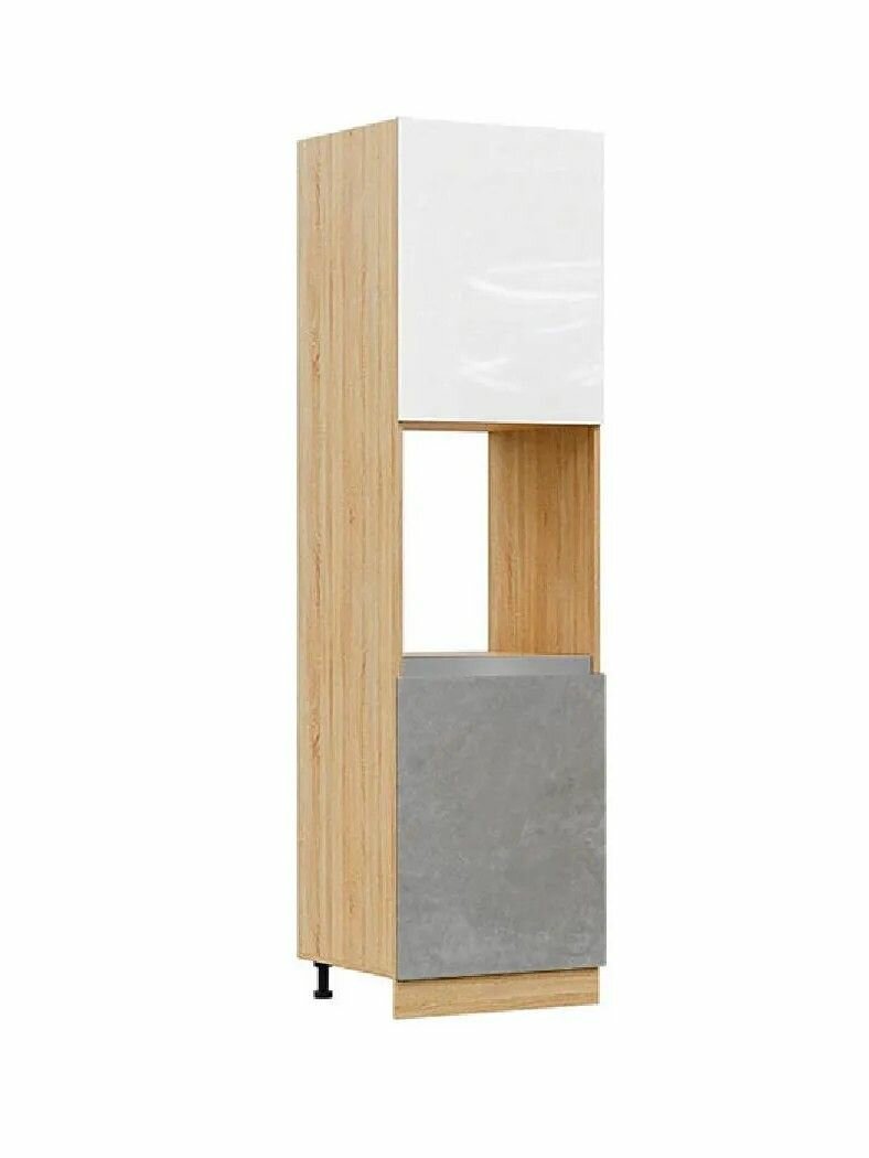 ЛДСП Кухня Карина Пенал для встраиваемой бытовой техники (Белый глянец/Бетон светлый, Сонома)