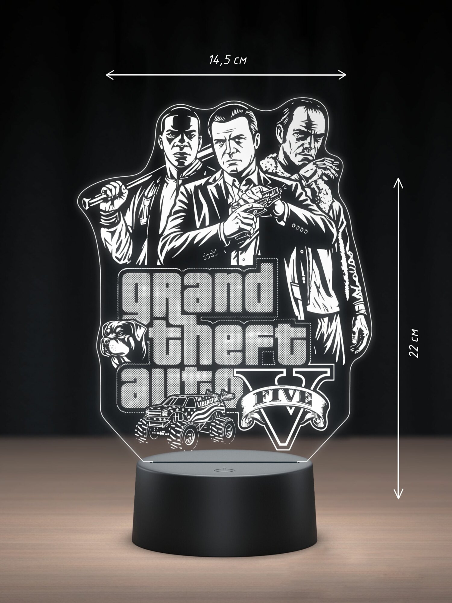 Ночник Игра Гта 5 - Gta 5. Подарок геймеру — декор для игровой комнаты с символикой популярных игр, узнаваемыми персонажами и атмосферой киберспорта. — фото 1