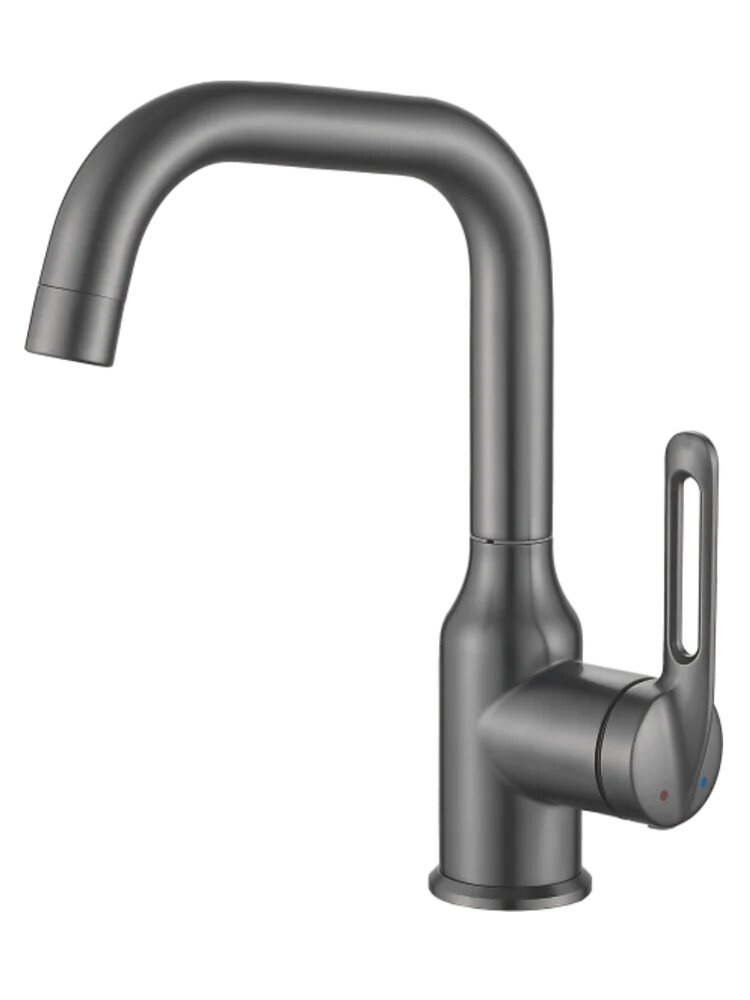 Смеситель для раковины Haiba HB10825-3 вороненая сталь, матовый, кран для ванной в раковину, из нержавеющей стали, рычажный, с поворотным изливом, с керамическим картриджем