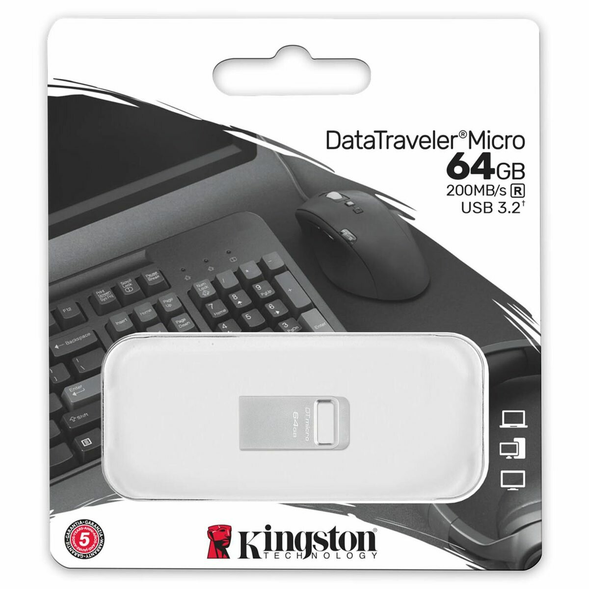 Флеш-память USB 64Gb Kingston DataTraveler Micro USB 3.2, металлический корпус, серебристый (DTMC3G2/64GB)
