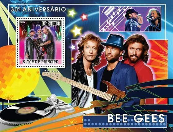 Почтовые марки Сан-Томе и Принсипи 2008г. "30-летие группы Bee Gees" Музыканты MNH