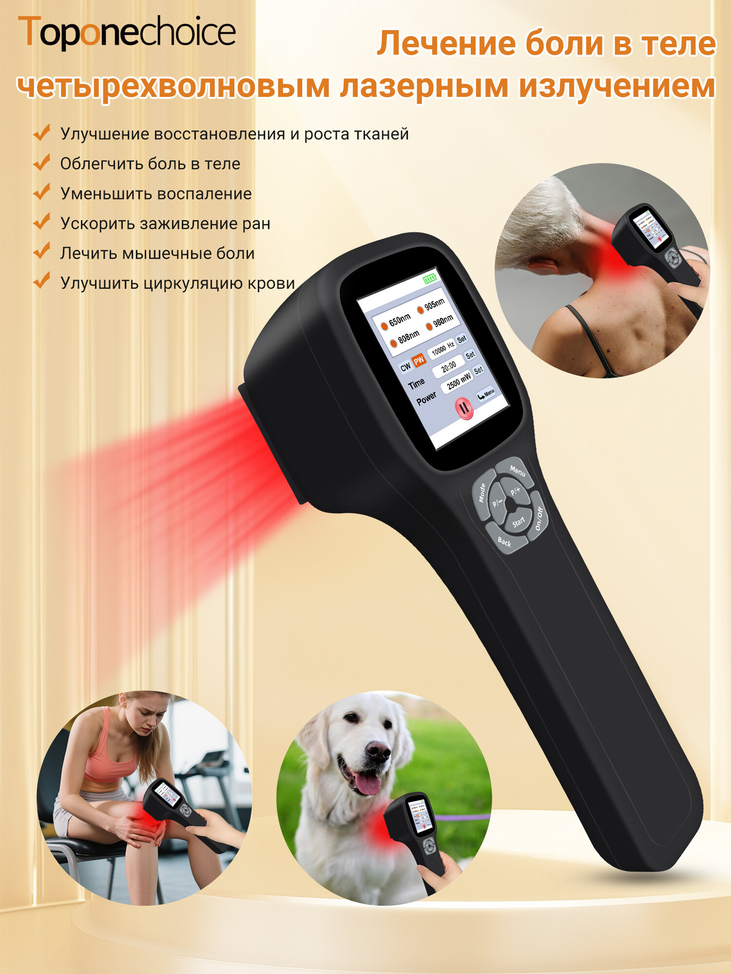 Toponechoice безлекарственный лазерный аппарат для семьи животных облегчение боли в позвоночнике 650нм 808нм 905нм 980нм