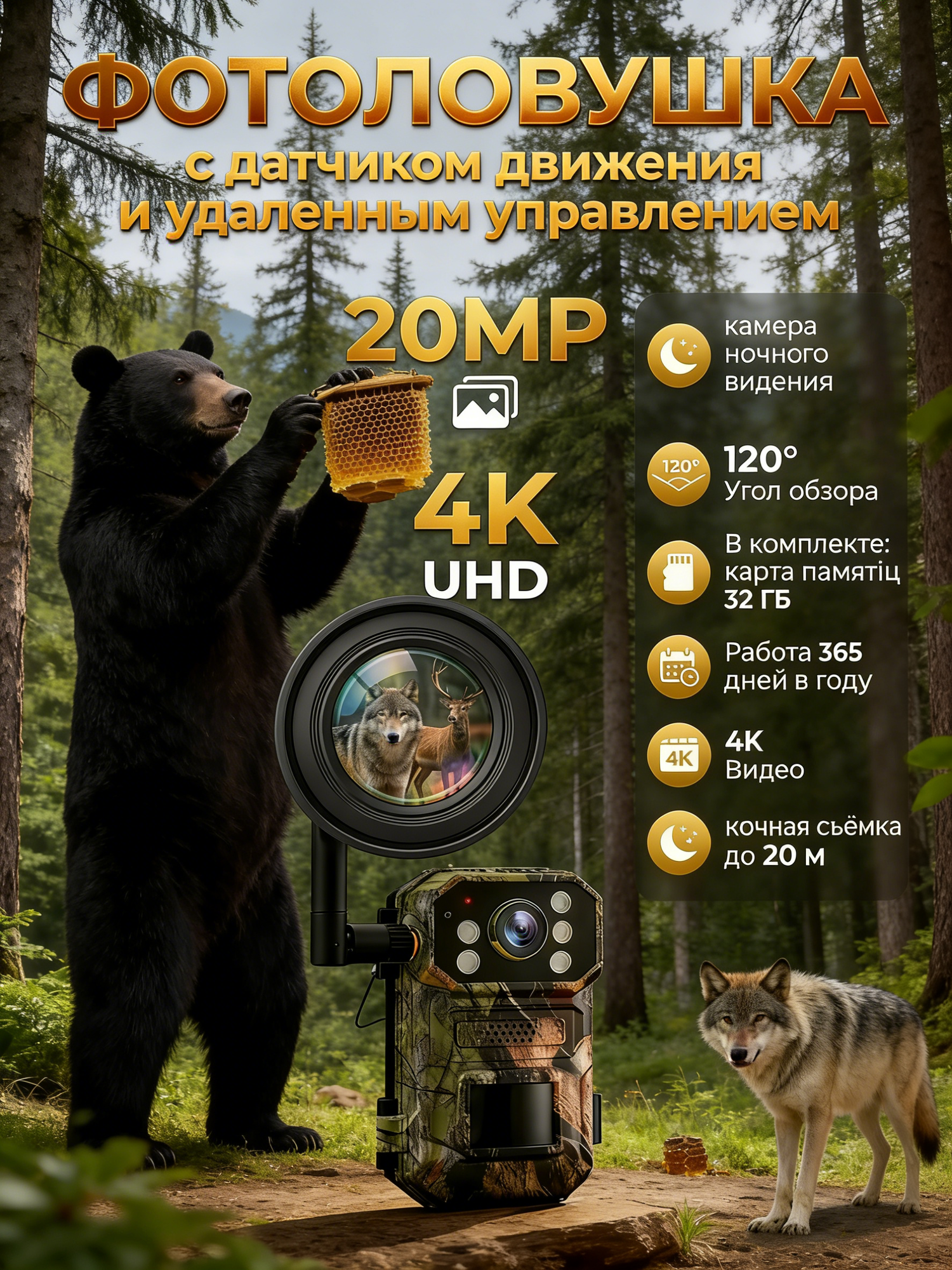 Фотоловушка, ночное видение, сим-карта, высокая четкость, водонепроницаемая, пылезащитная