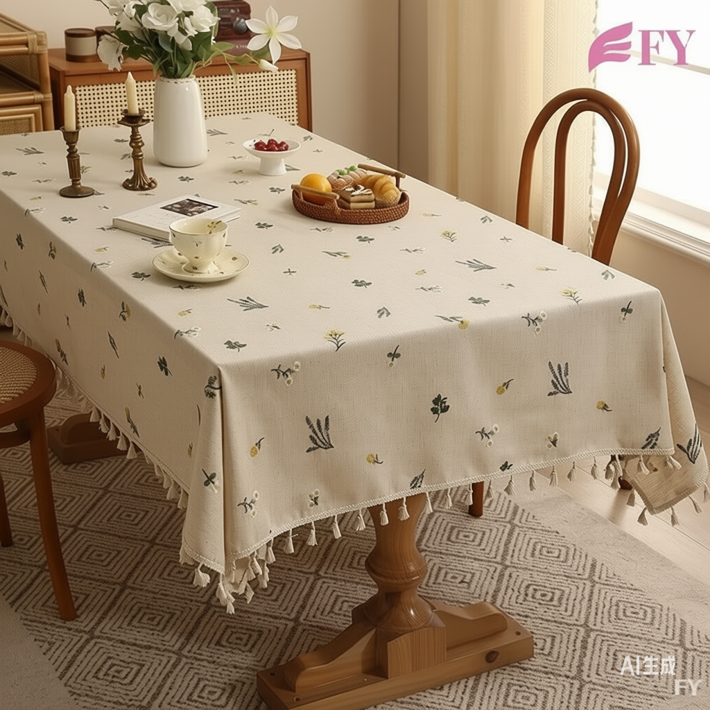 Льняная скатерть с вышивкой 135x135cm, lavender linen B Льняная скатерть с вышивкой высокого класса