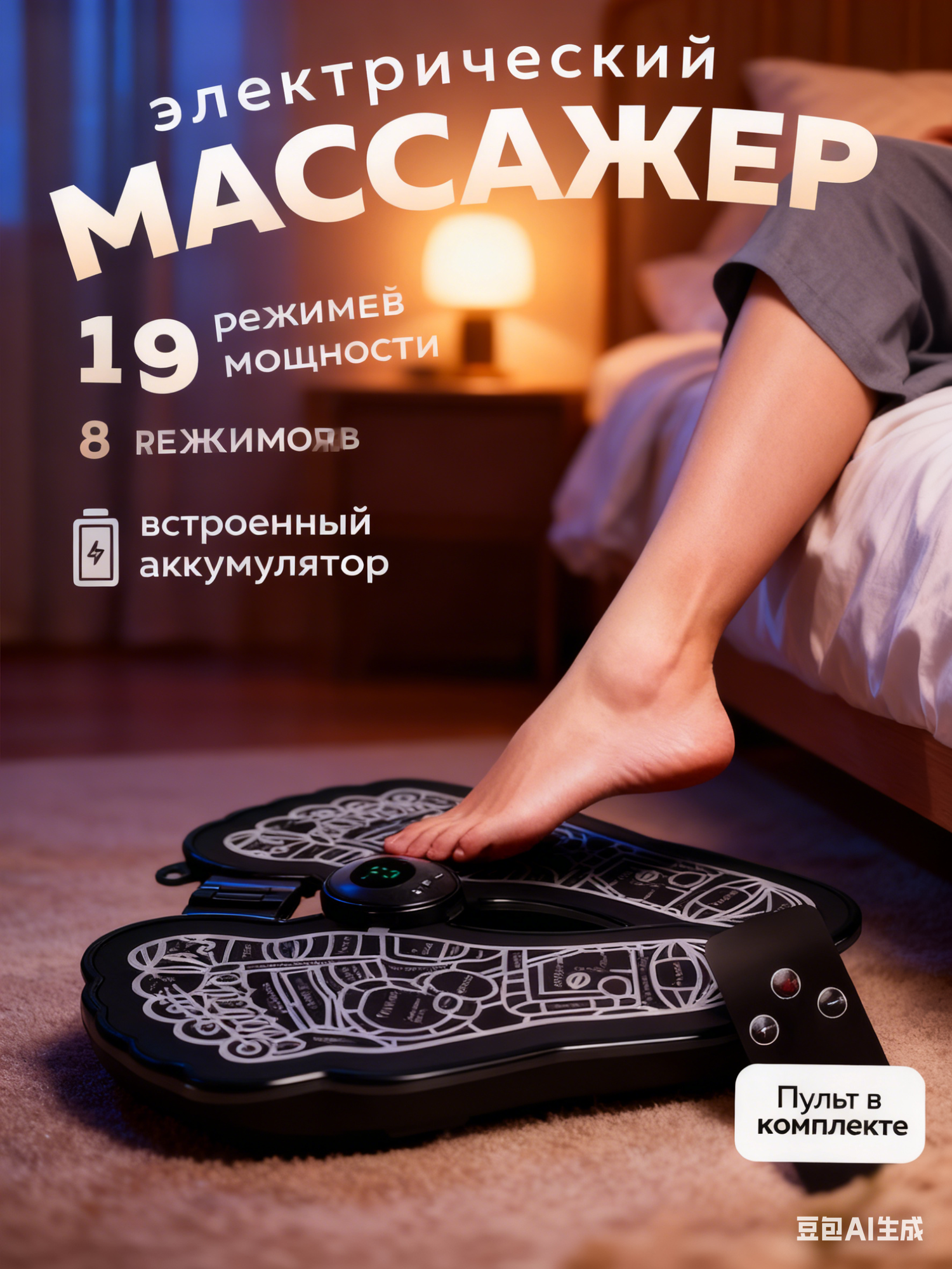 Массажер для ног электрический компрессионный, Массажный коврик вибрационный, Миостимулятор для ступней, мышц, токовый ,