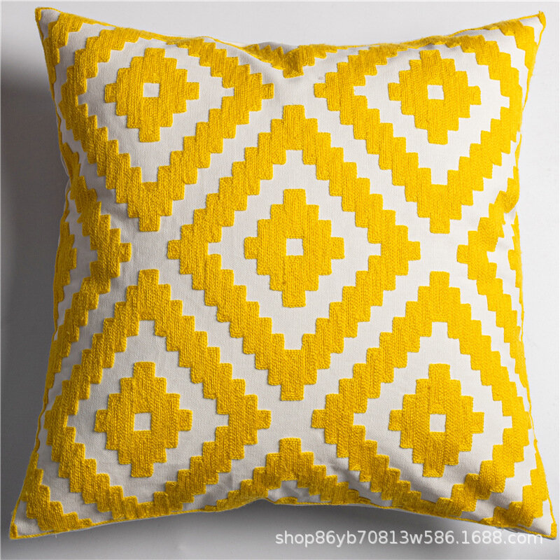 Чехол для подушки в скандинавском стиле с геометрической вышивкой цветов, для дивана, гостиной, из чистого хлопка, простой, для стула, прикроватный, желтый, для окна