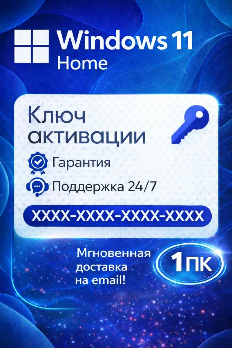 Microsoft Windows 11 Home, бессрочная активация, для 1 ПК, ключ электронный, гарантия