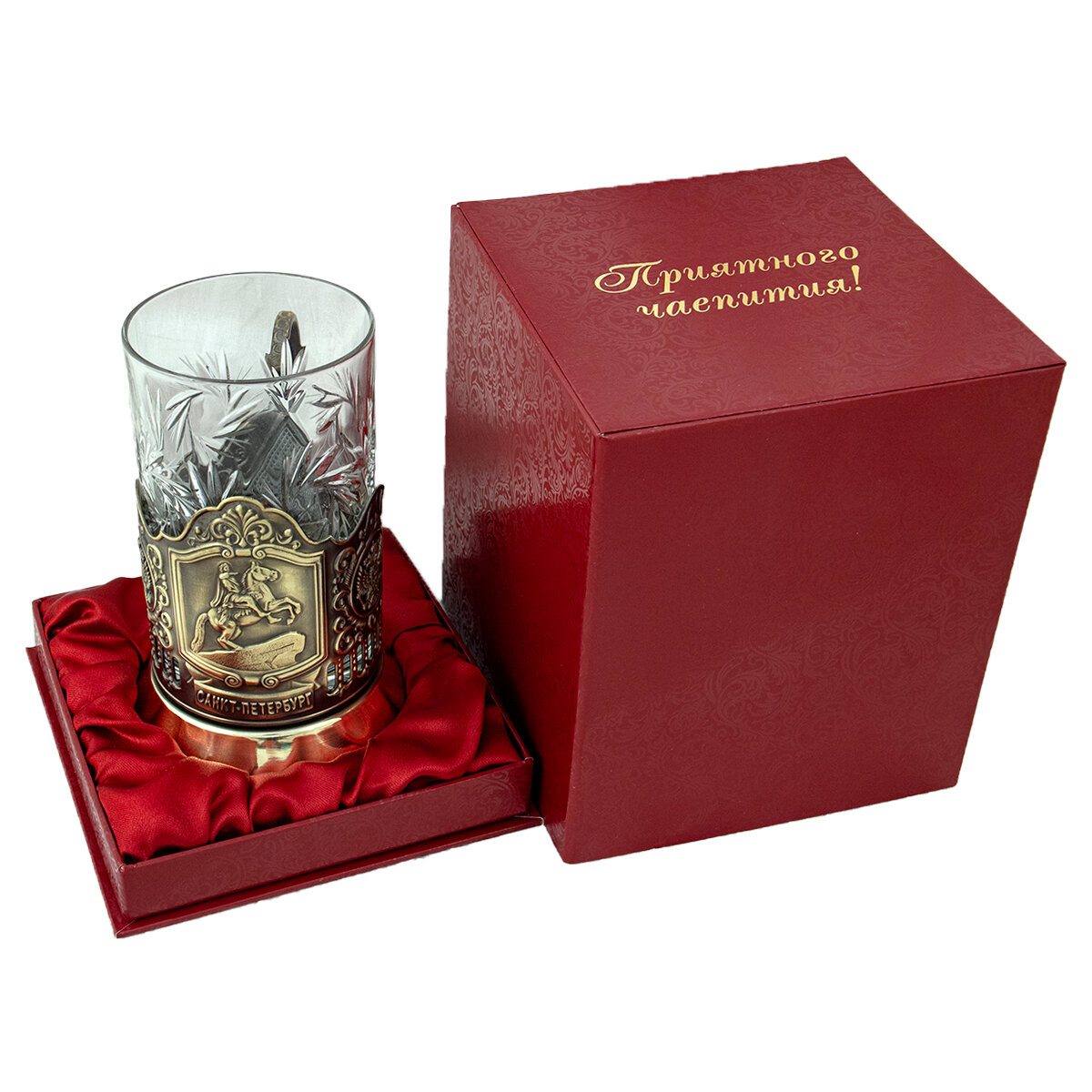 Подстаканник "Медный всадник" карт. футляр, хруст. стакан, латунь, штамп ПД-112ШУ-л