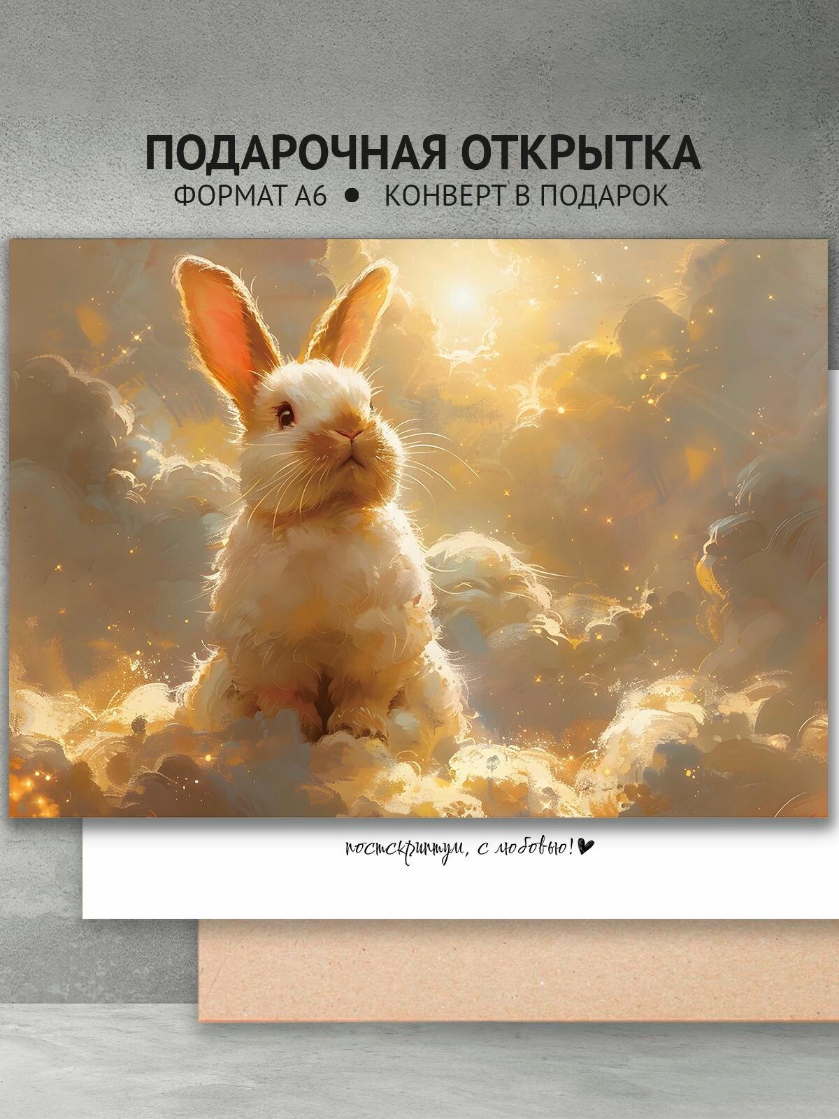 Подарочная открытка с изображением кролика с днем рождения, с юбилеем, без повода