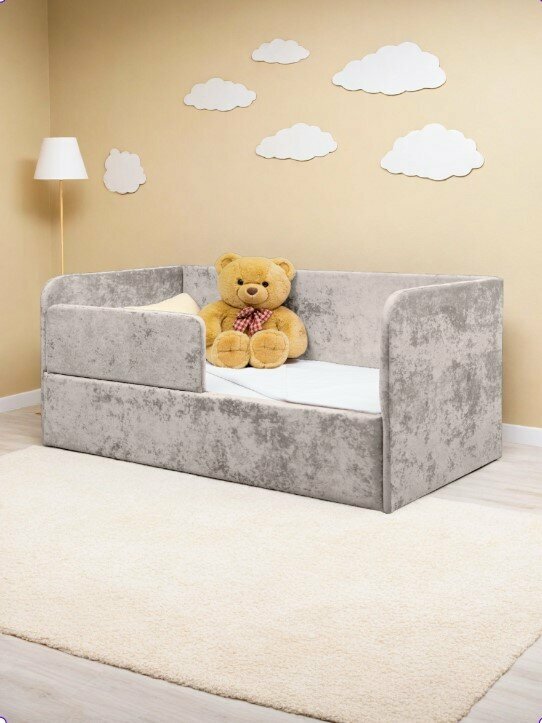 Кровать-диван Непоседа 180*90 бежевая , с защитным бортиком, прямая