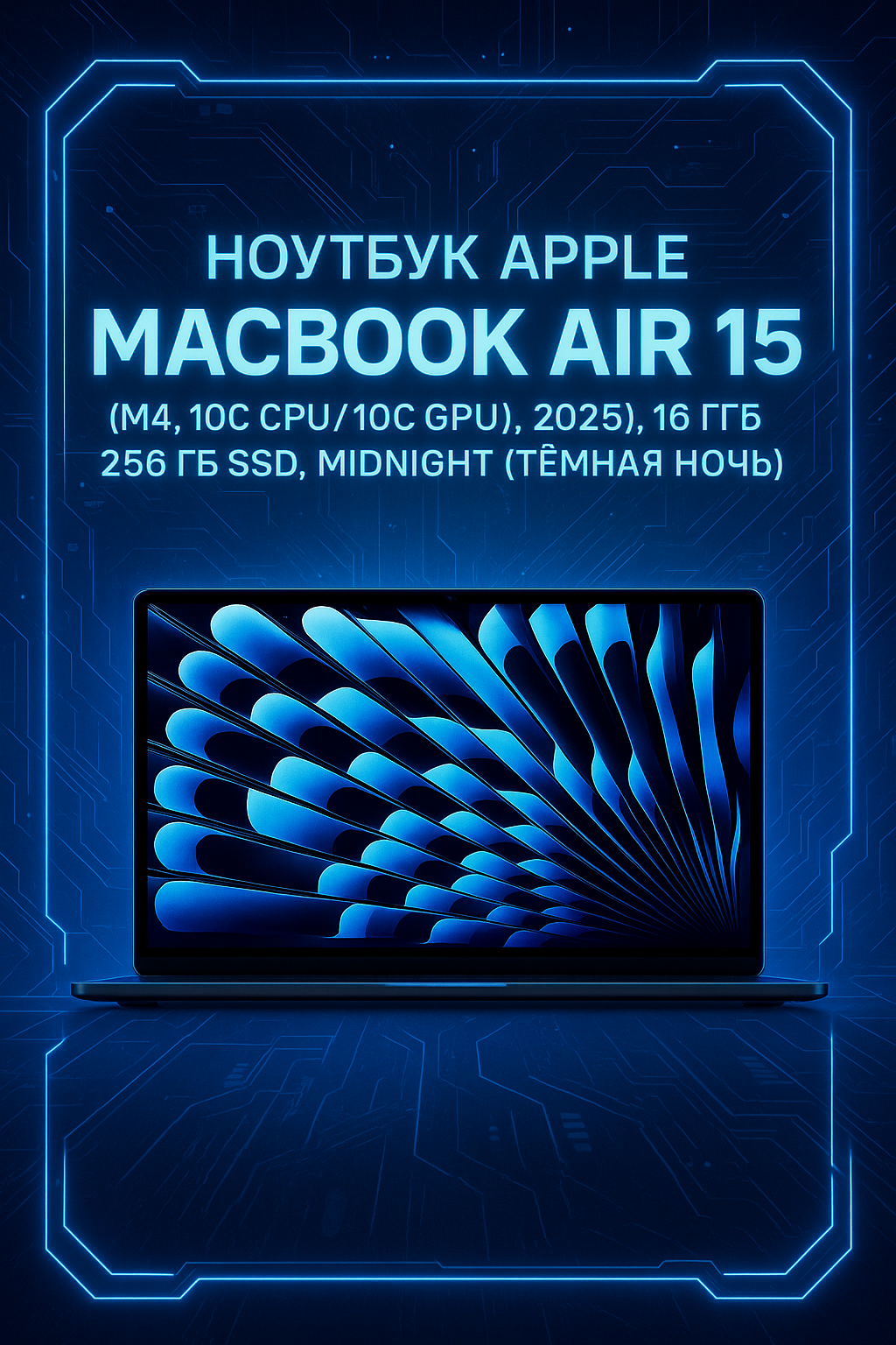 Ноутбук Apple MacBook Air 15 (M4, 10C CPU/10C GPU, 2025), 16 ГБ, 256 ГБ SSD, Midnight (темная ночь)