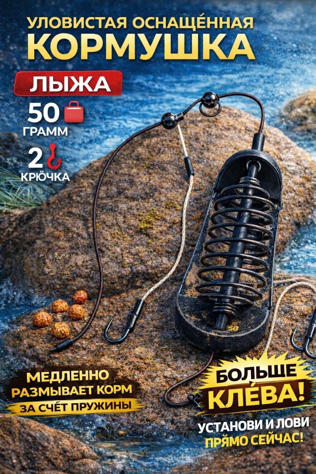 Фидерный монтаж "Лыжа" кормушка оснащенная 50 грамм, готовая оснастка для рыбалки