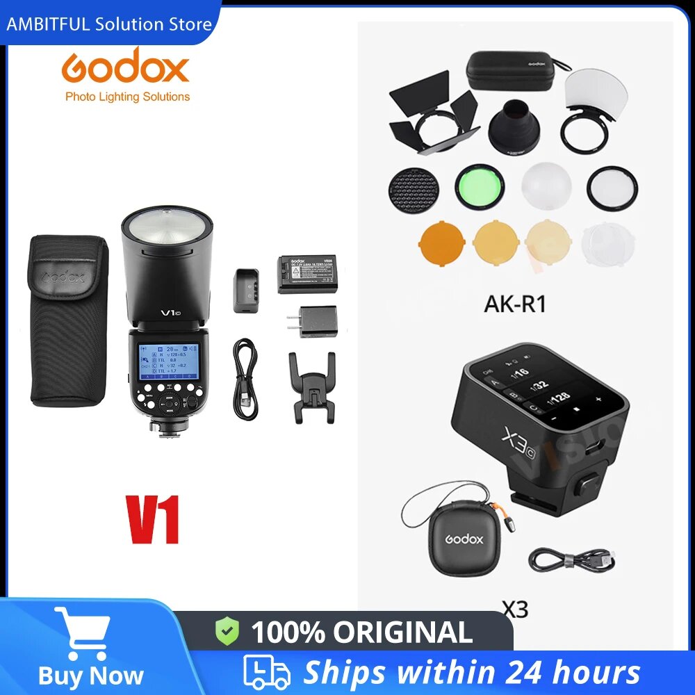 Фонарь Godox V1 V1Pro V100 TTL Li-ion с круглым головом для камеры Wireless Speedlight для Canon Sony Nikon Fuji Olympus