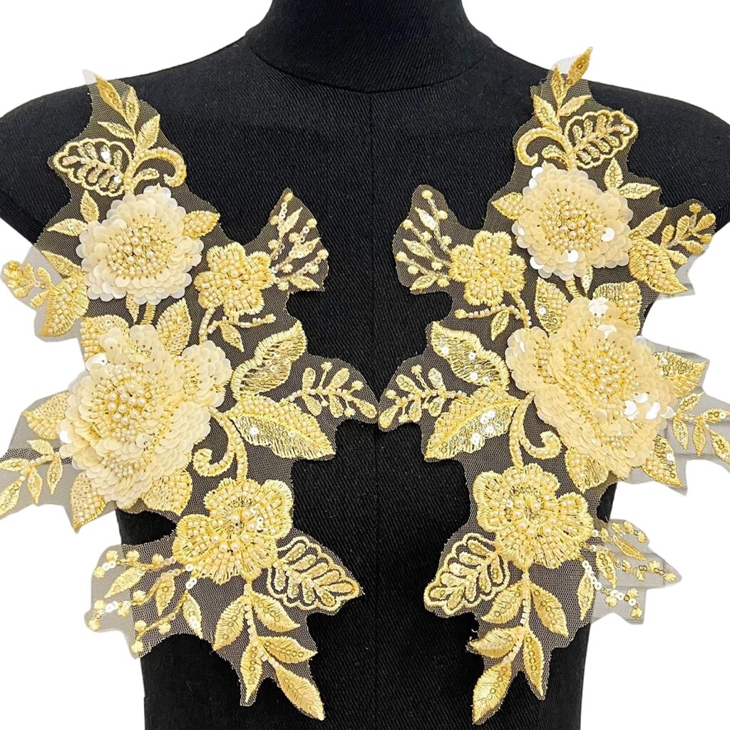 Вышитая яркими бусинками трехмерная цветочная аппликация из ткани "Сделай сам", наклейка на ткань-желтый