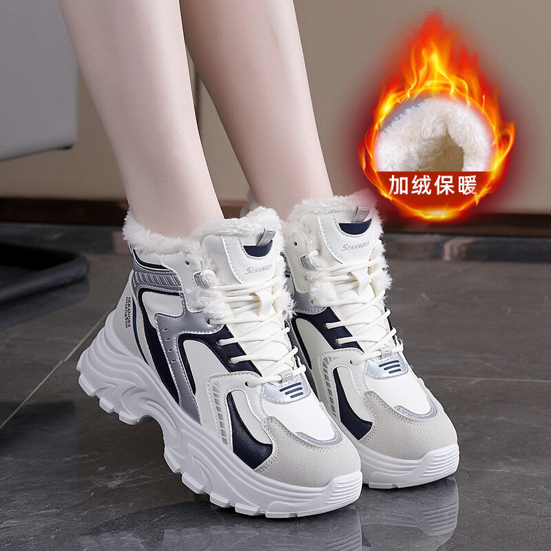 ВесКеды ИзнСтой AIS Кроссовки Женщины Зима Новый стиль Флис Высокий верх Студенты Толстый Повышенной подошвой 871-2/Bailan