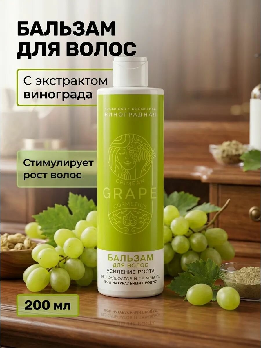 Бальзам для волос Усиление роста Виноградная натуральный без сульфатов для всех типов 200 мл