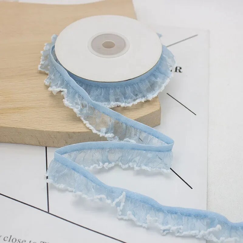 Голубая кружевная лента с рюшами 2 см, 2yard