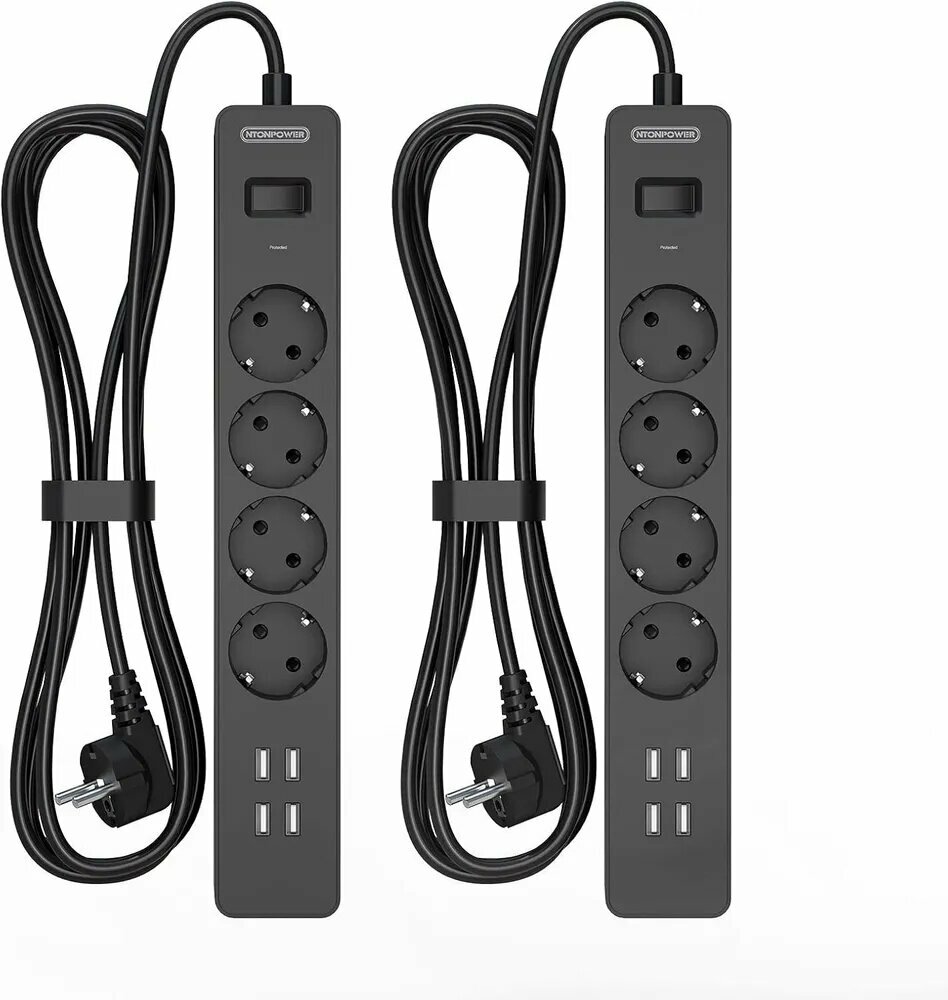 Сетевой фильтр NSC 2 ш Удлинитель с 4 розетками 4 USB, выключатель, Косая вставка под углом 45 градусов, кабель 3 м