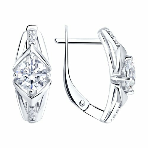 Серьги, серебро, 925 проба, родирование, фианит