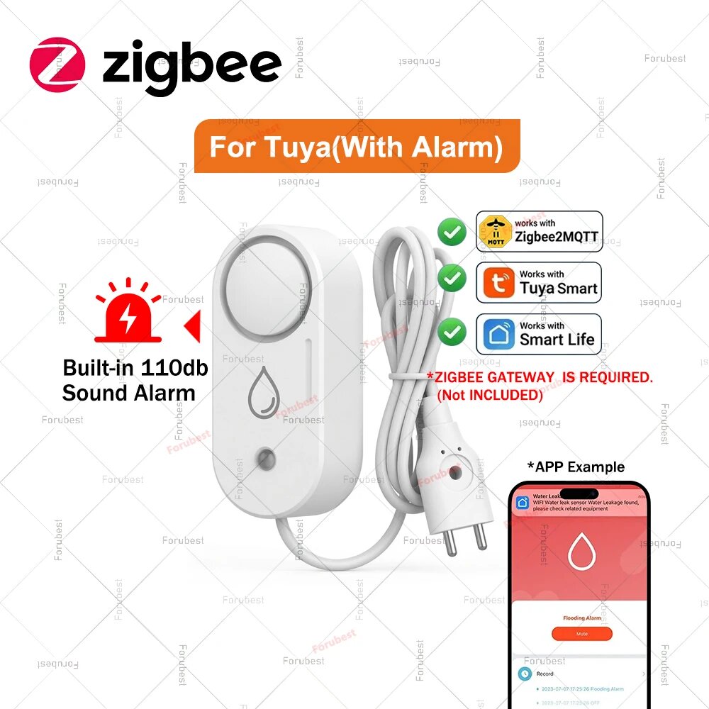 Датчик протечки воды Tuya Zigbee со звуковой сигнализацией For Tuya(With Alarm)