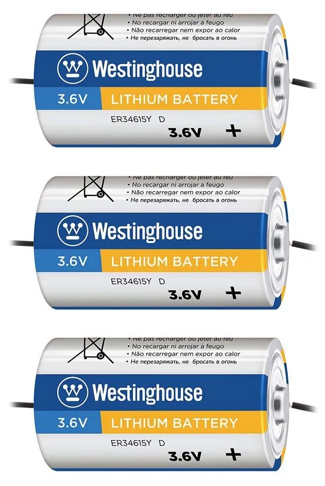 Батарейка ER 34615Y (D) 3.6 V Westinghouse для счетчиков газа; теплосчетчиков; электросчетчиков; GPS датчиков; пожарных оповещателей, c аксиальными выводами - комплект из 3 шт.