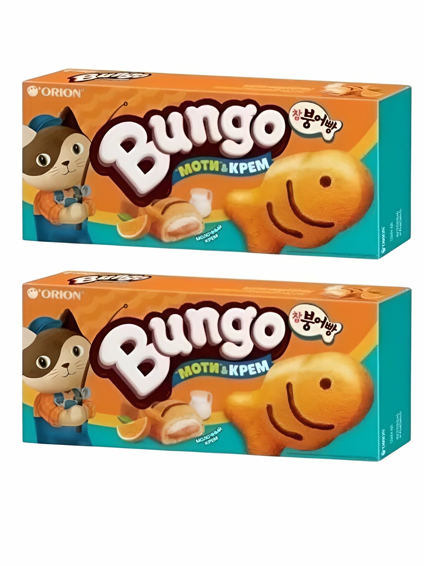 Пирожное Orion Бунго Bungo бисквитное с двойной начинкой со вкусом молока и апельсина 2*120 гр.