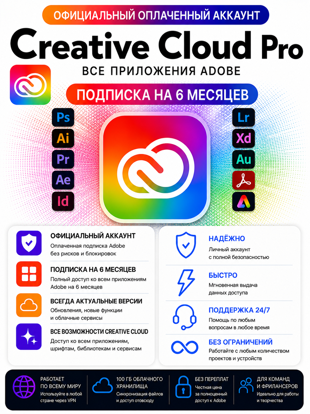 Adobe Creative Cloud Pro готовый оплаченный аккаунт с подпиской на 6 месяцев, нейросети Nano Banana и др, 4к кредитов