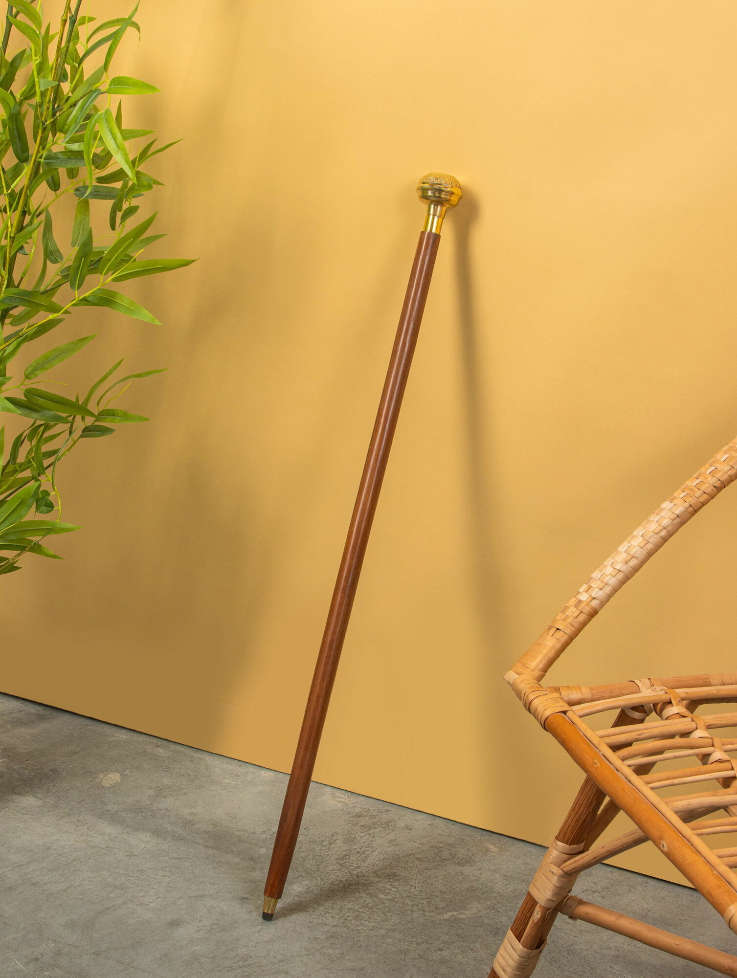 Трость с компасом, 93 см, латунь, дерево, цвет: золотистый, вид дерева: шишам