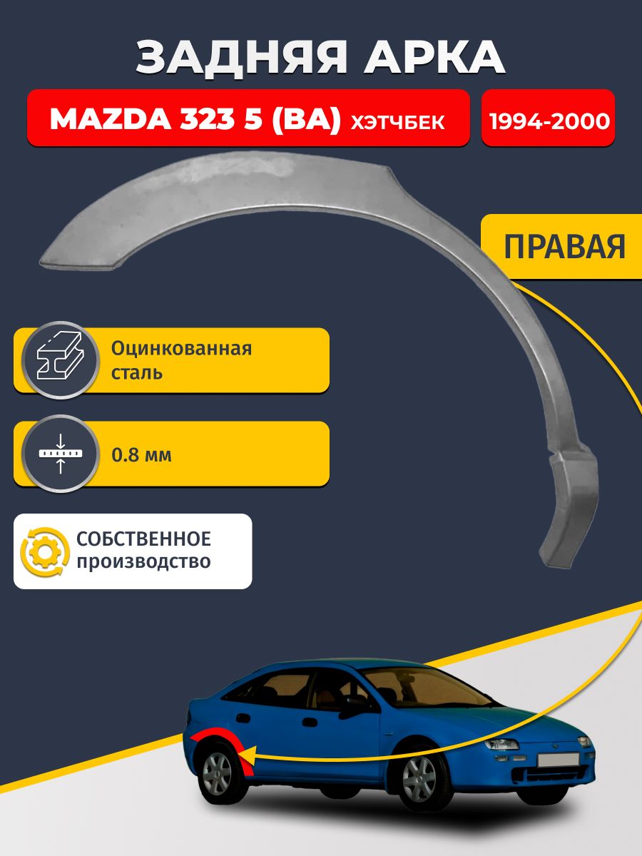 Правая задняя ремонтная арка для автомобиля Mazda 323 5 BA 1994-2000 хэтчбек 5 дв (Мазда 323). Оцинкованная сталь 0,8мм.