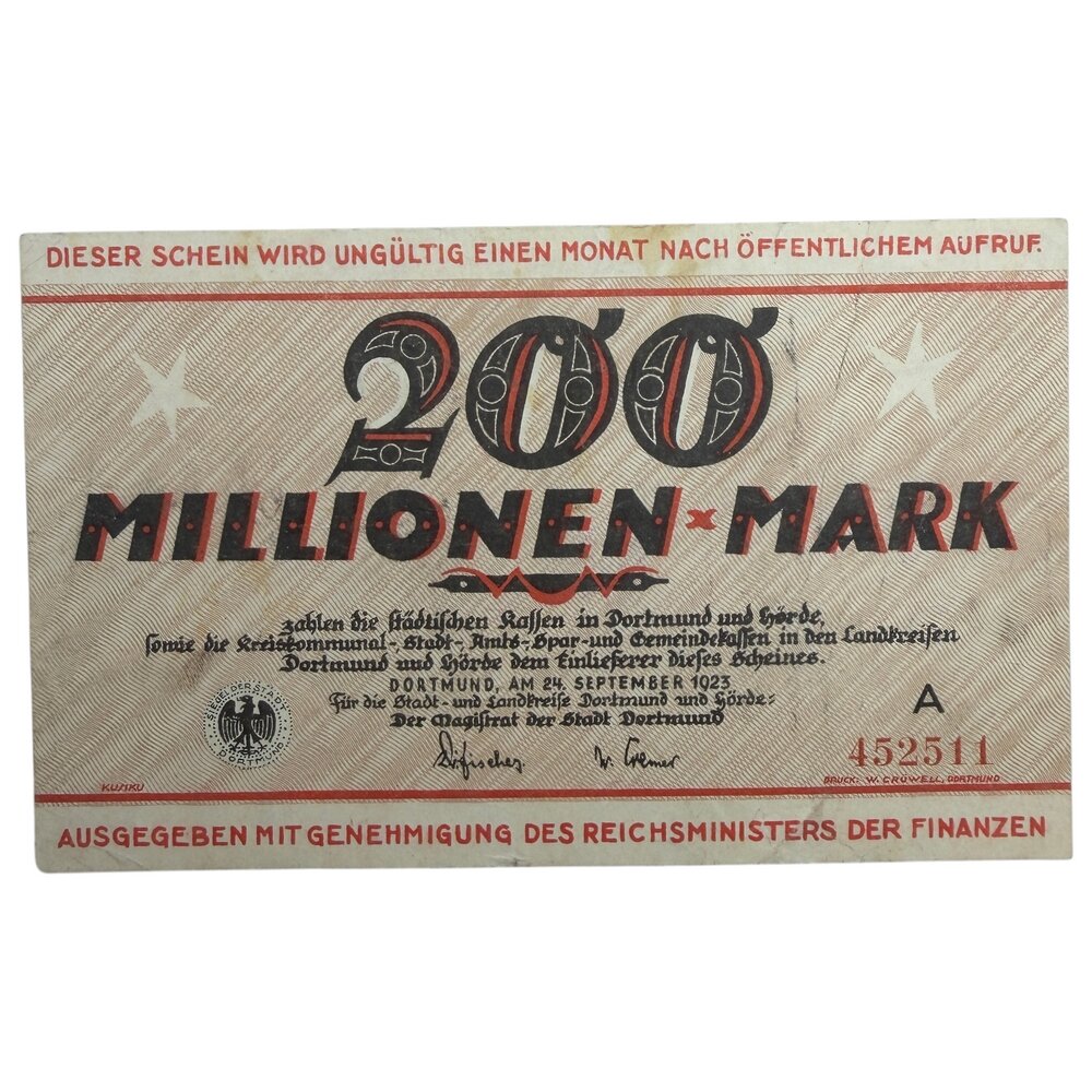 Германия (Веймарская республика) Дортмунд 200000000 (200 миллионов) марок 1923 г. (Серия A)