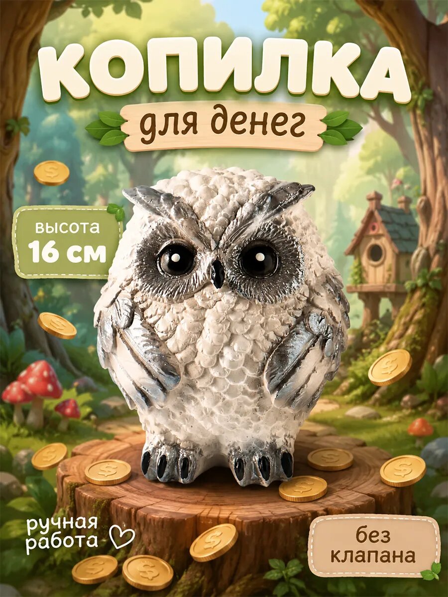 Копилка для денег Хорошие сувениры «Совушка» 16 см, белый, серебро