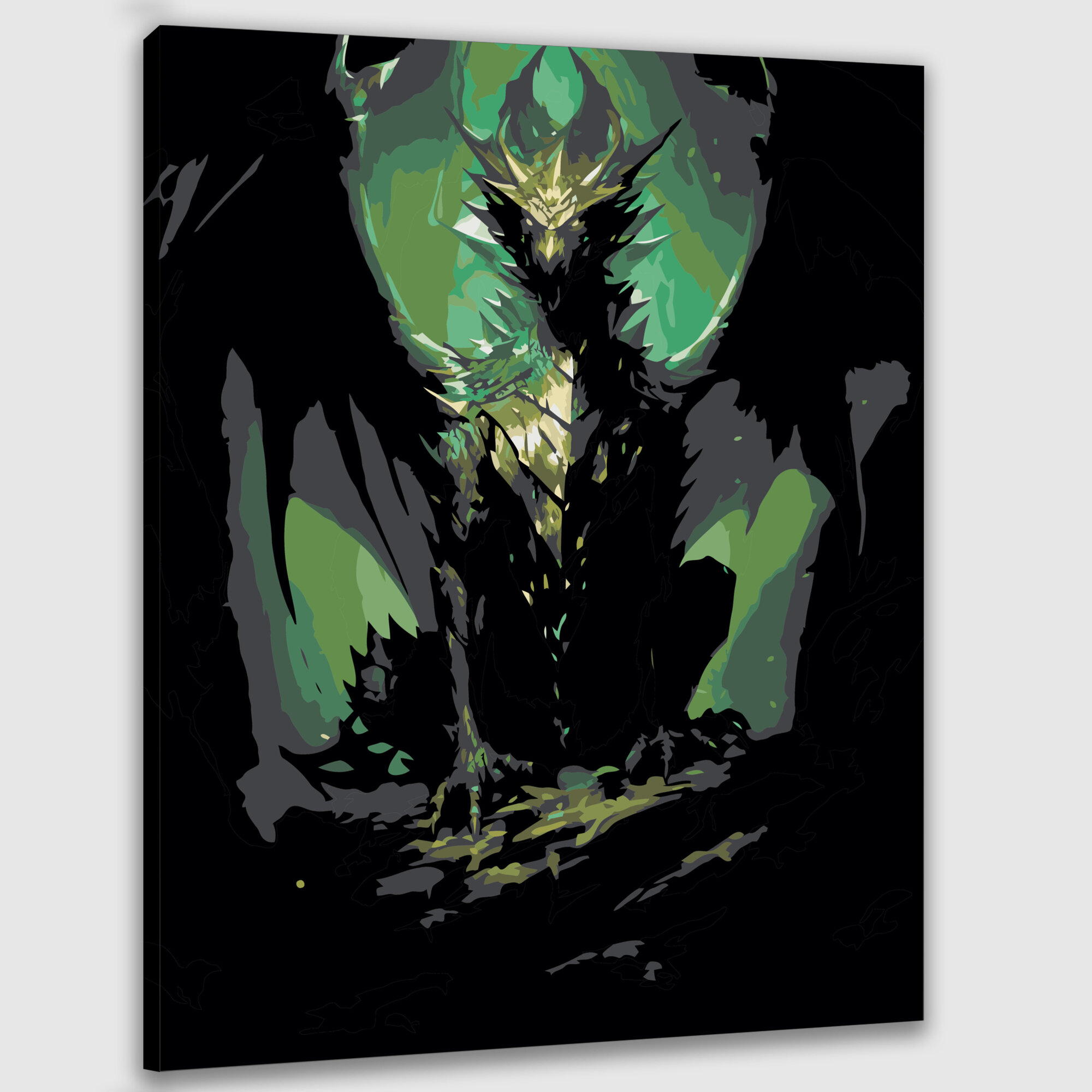 Картина по номерам 40x50 см, ключевые слова: цифровая, древесный дракон, зеленый, чешуя, изумрудные оттенки
