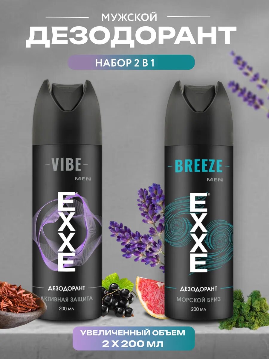 Дезодорант EXXE BREEZE&VIBE, мужской, спрей, подарок, 2 шт. по 150мл