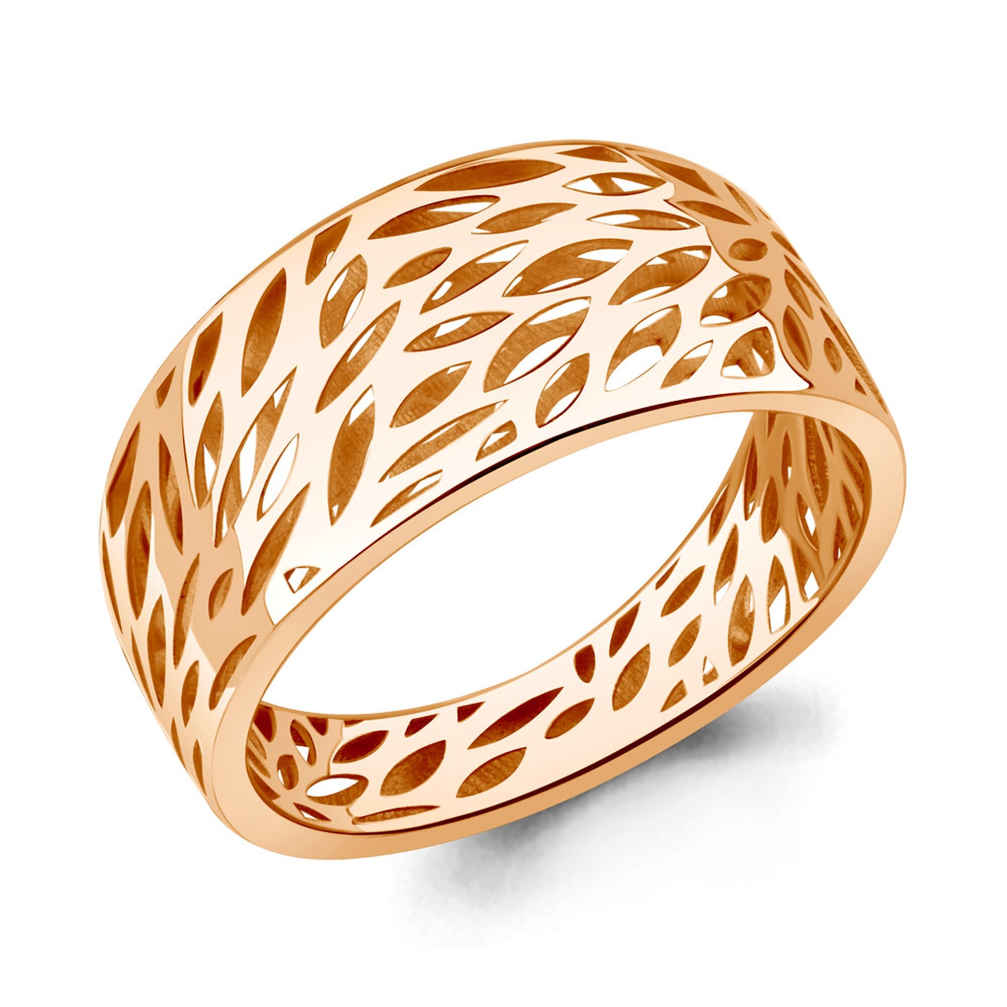 Кольцо широкое, красное золото, 585 проба