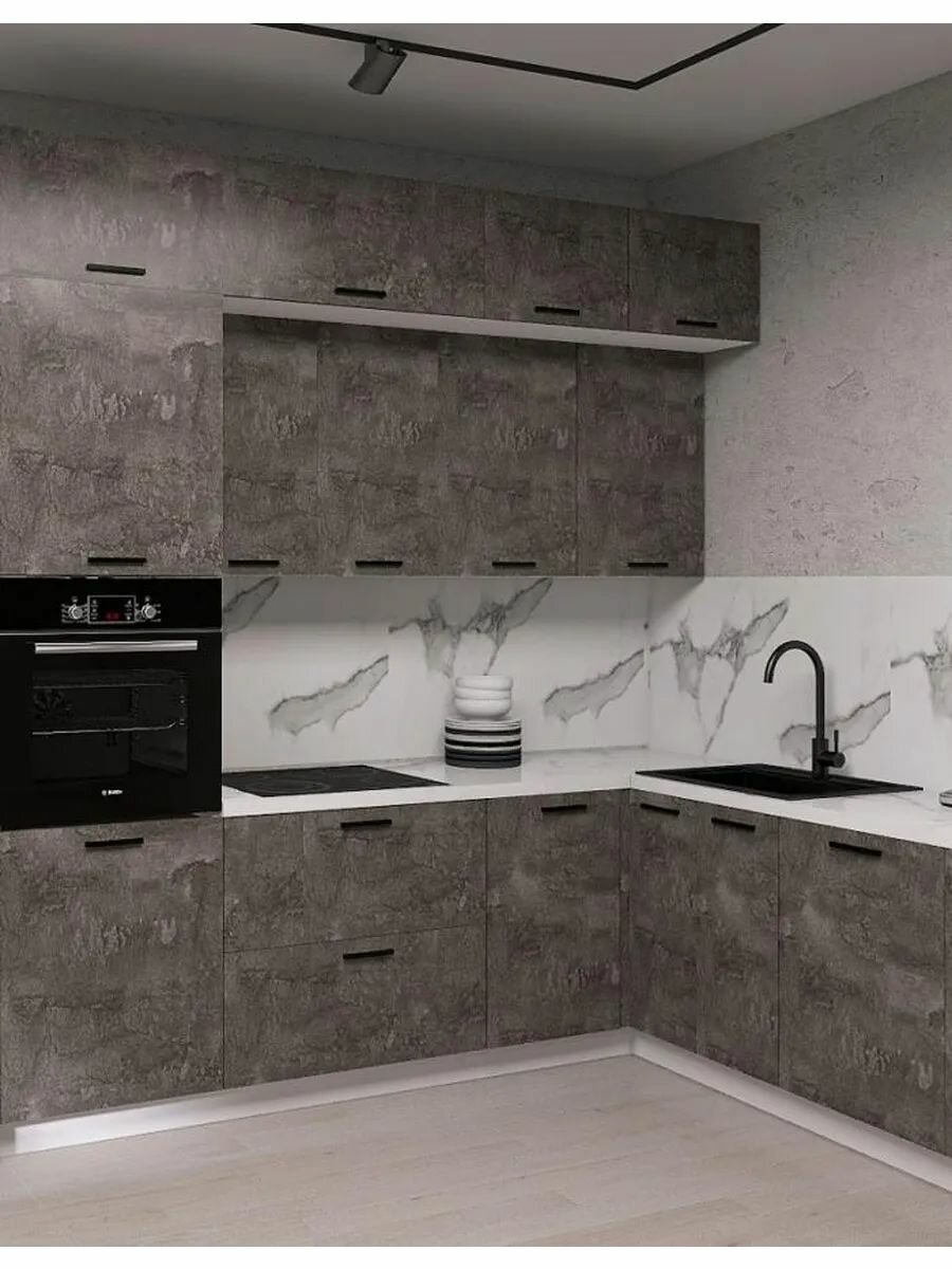 Кухонный гарнитур угловой Урбан 2.4х1.6 м, мебель для дома и кухни, Белый / Камень темный