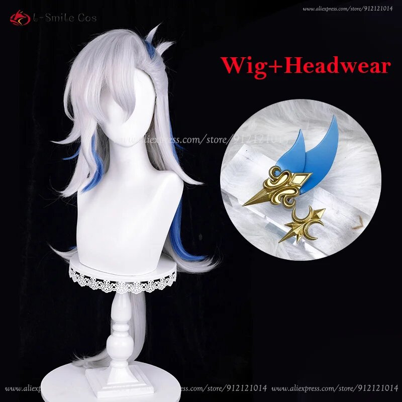 Fontaine Neuvillette Косплей парик серебристый белый синий wig A and headwear