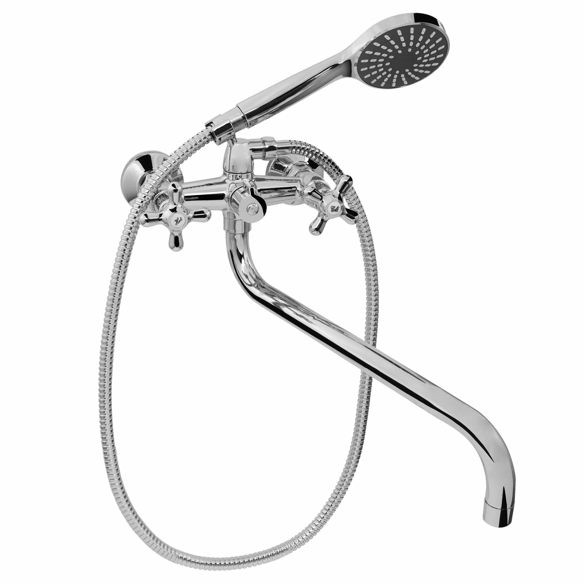 Смеситель для ванны Louise LK-12 двухвентильный универсальный с лейкой и шлангом цвет хром