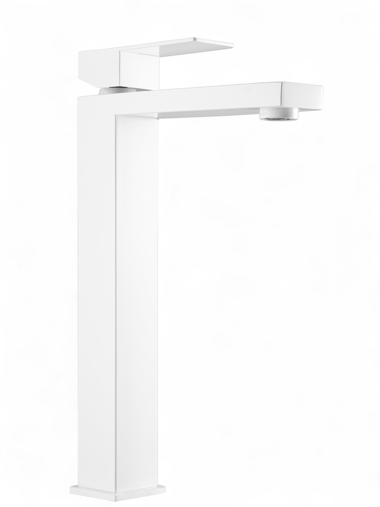 Cмеситель для раковины высокий, литой удлиненный излив 19 см, цвет белый матовый