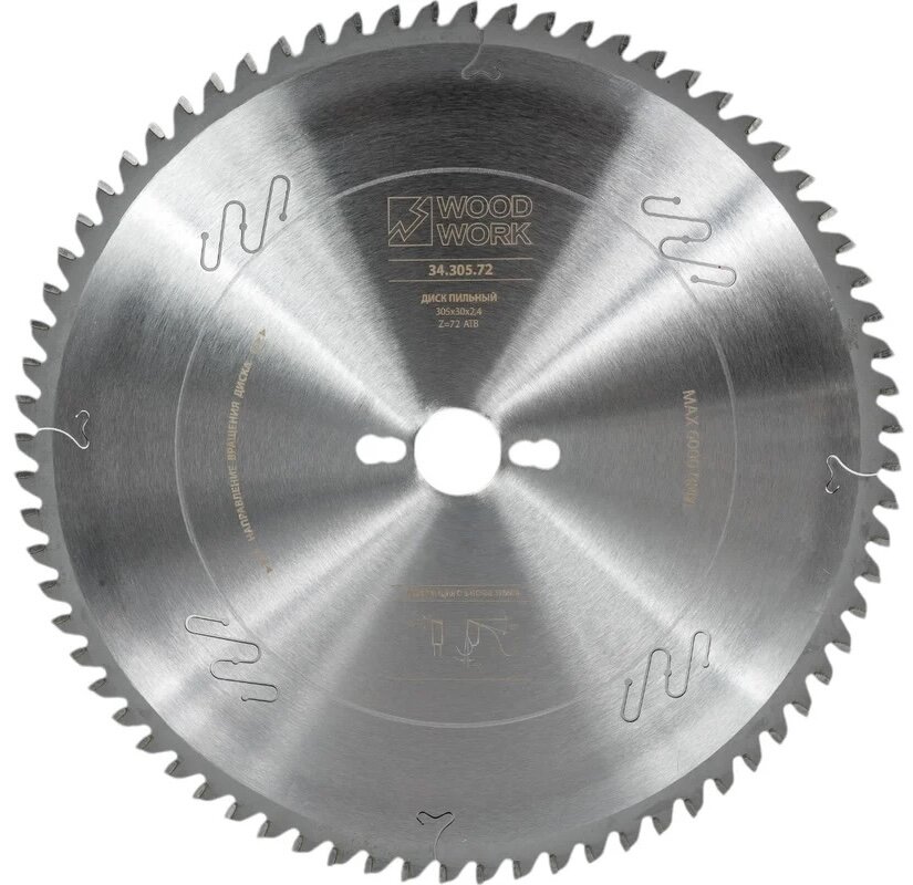 Диск пильный для торцовочных станков 305*2.4*30H*72T A=-5º ATB Woodwork 34.305.72