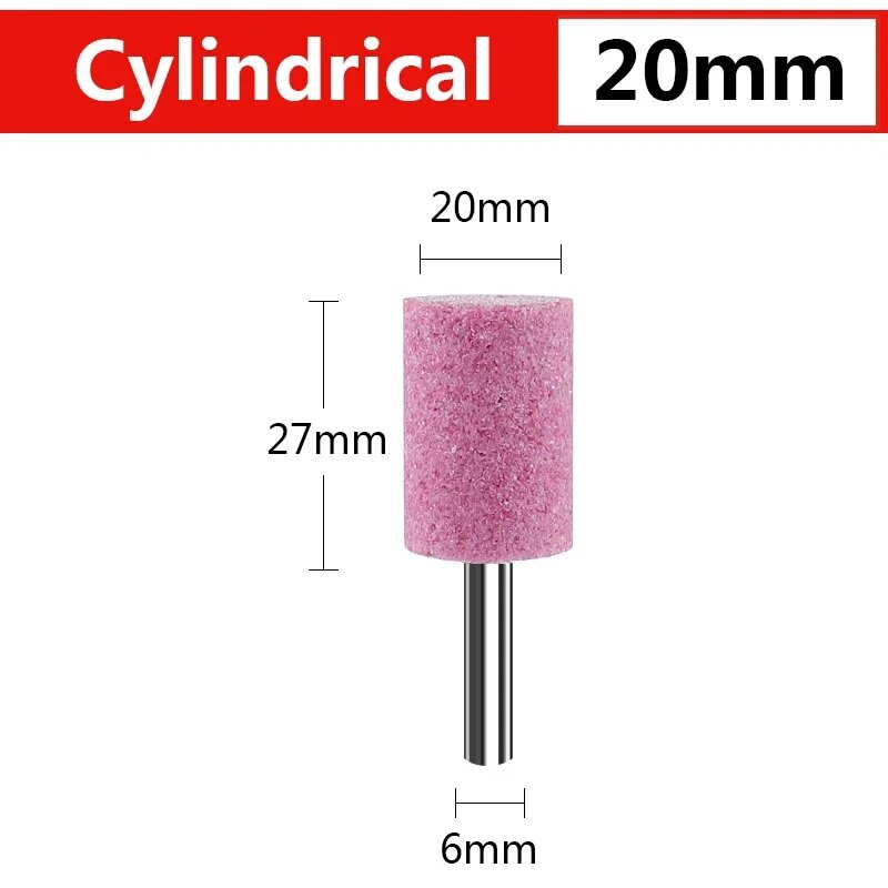 Хвостовик 6 мм, 16/20/25/30/40 мм, розовый корундовый полировальный круг, шлифовальная головка, абразивный инструмент, установленный на каменные точки, вращающиеся аксессуары 20mm(Cylindrical)